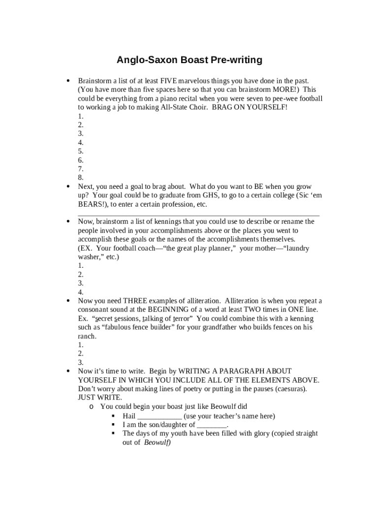 Reid, Jana / Anglo-Saxon BoastThe characteristics of Anglo-Saxon ...