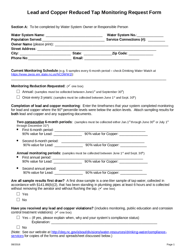 DOC Lead and Copper Reduced Tap Monitoring Request - NC.gov Doc ...