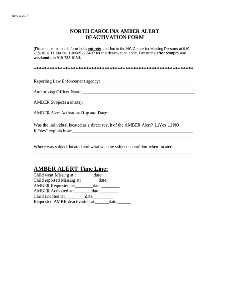 NORTH CAROLINA AMBER ALERT (Page 1) Doc Template | pdfFiller