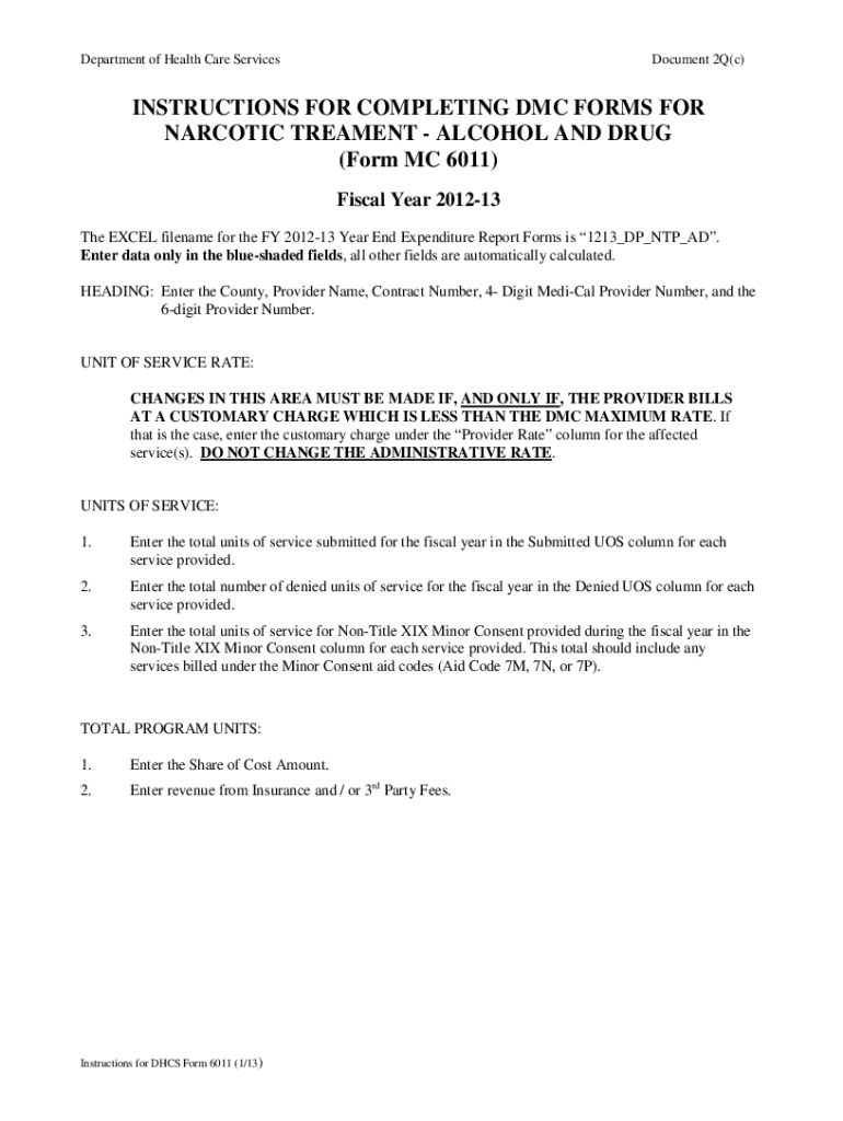 Fillable Online INSTRUCTIONS FOR COMPLETING DMC FORMS ... - DHCS Fax Email Print - pdfFiller