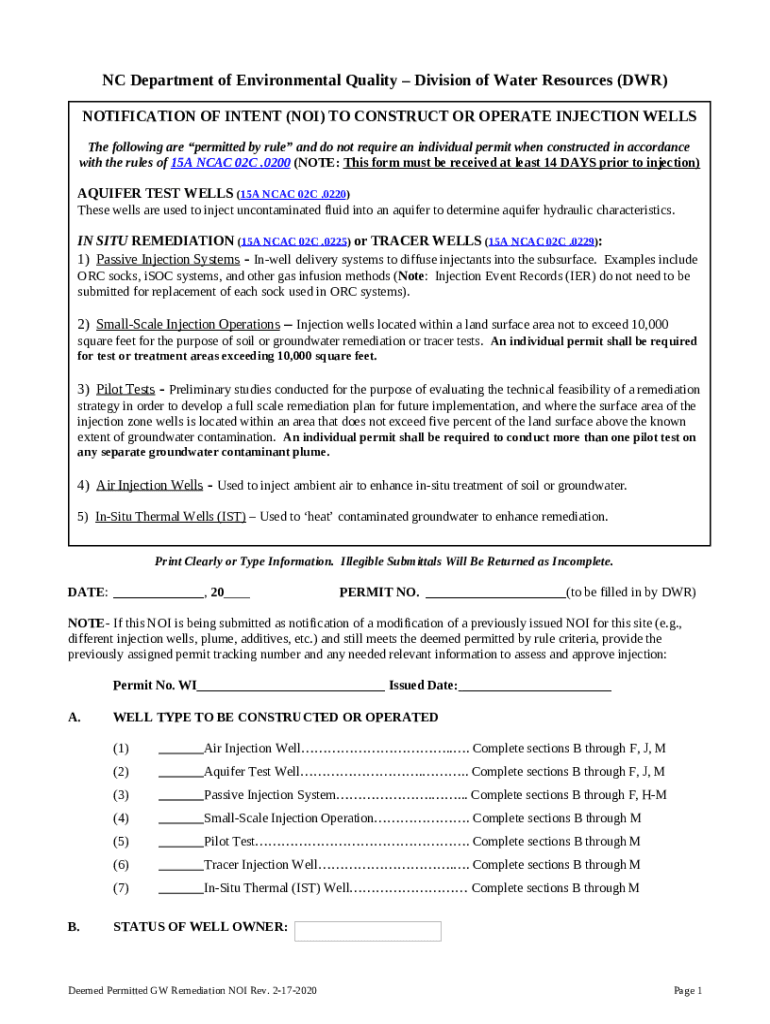 NC Department of Environmental Quality Division of Water Resources (DWR ...