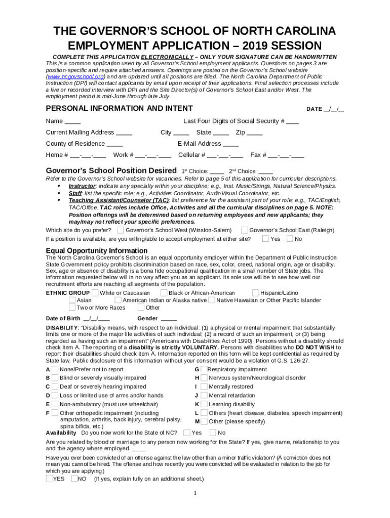 THE GOVERNORS SCHOOL OF NORTH CAROLINA Doc Template | pdfFiller