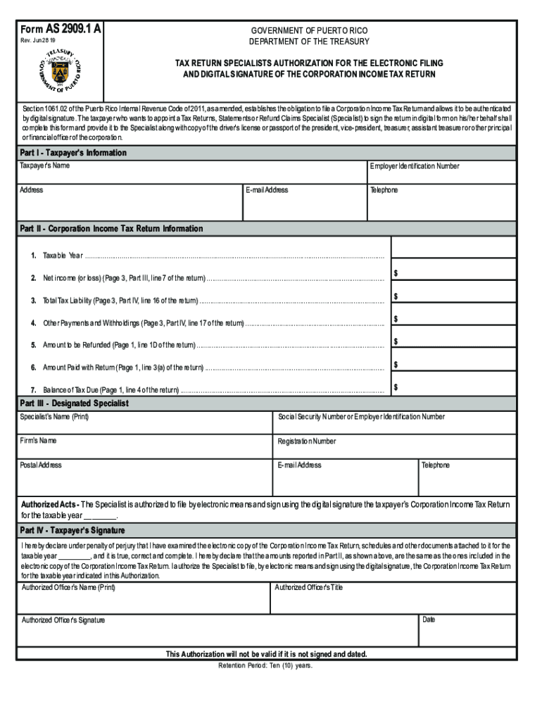 Fillable Online hacienda pr Form AS 2909.1 A Fax Email Print - pdfFiller