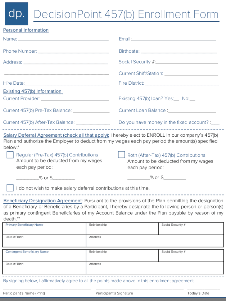 Fillable Online DecisionPoint 457(b) Enrollment Form Fax Email Print ...