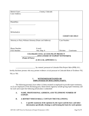DISCLOSURE OF EXPERT WITNESSES Doc Template | pdfFiller
