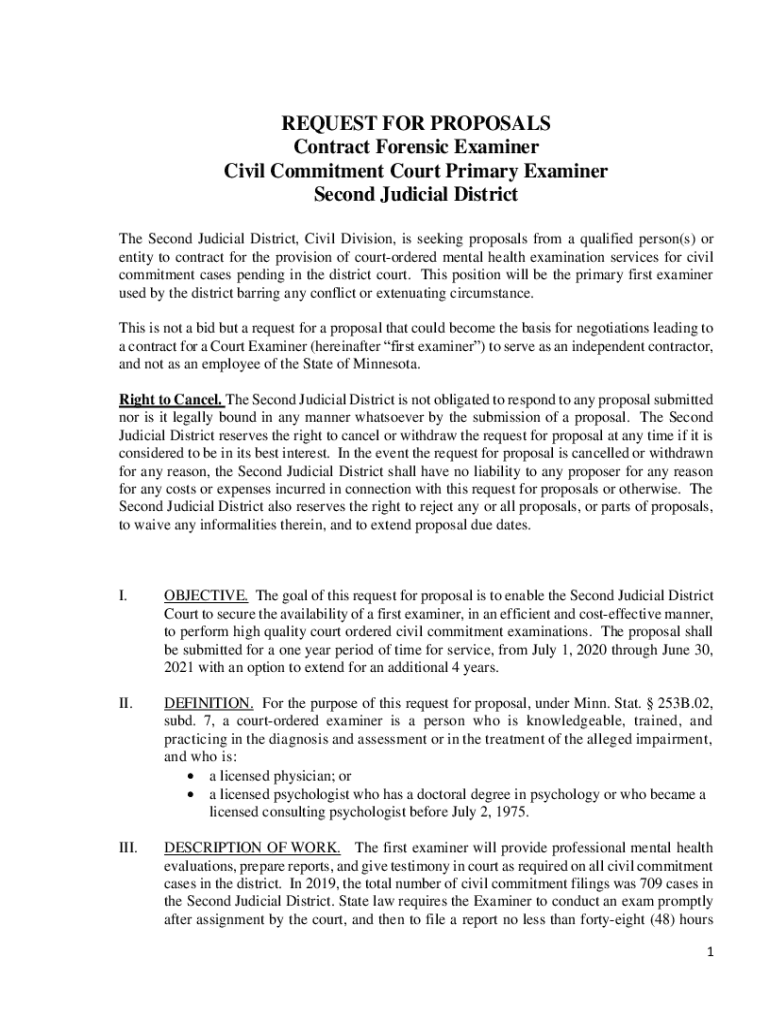 Fillable Online REQUEST FOR PROPOSALS Contract Forensic Examiner Civil ...