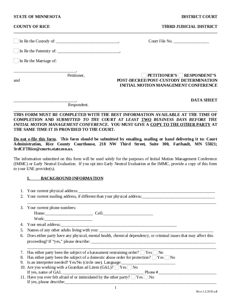 Post-Decree Motions (Early Motion Management EMM) Doc Template | pdfFiller