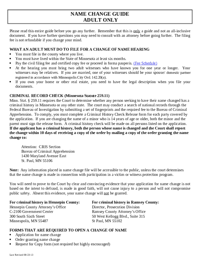Adult Name Change - mncourts.gov Doc Template | pdfFiller