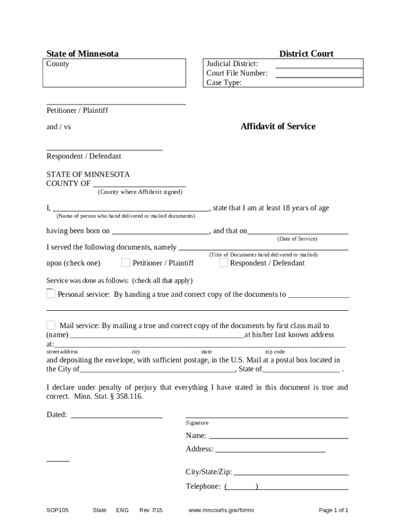 Affidavit of Personal Service - Minnesota Doc Template ... Doc Template ...