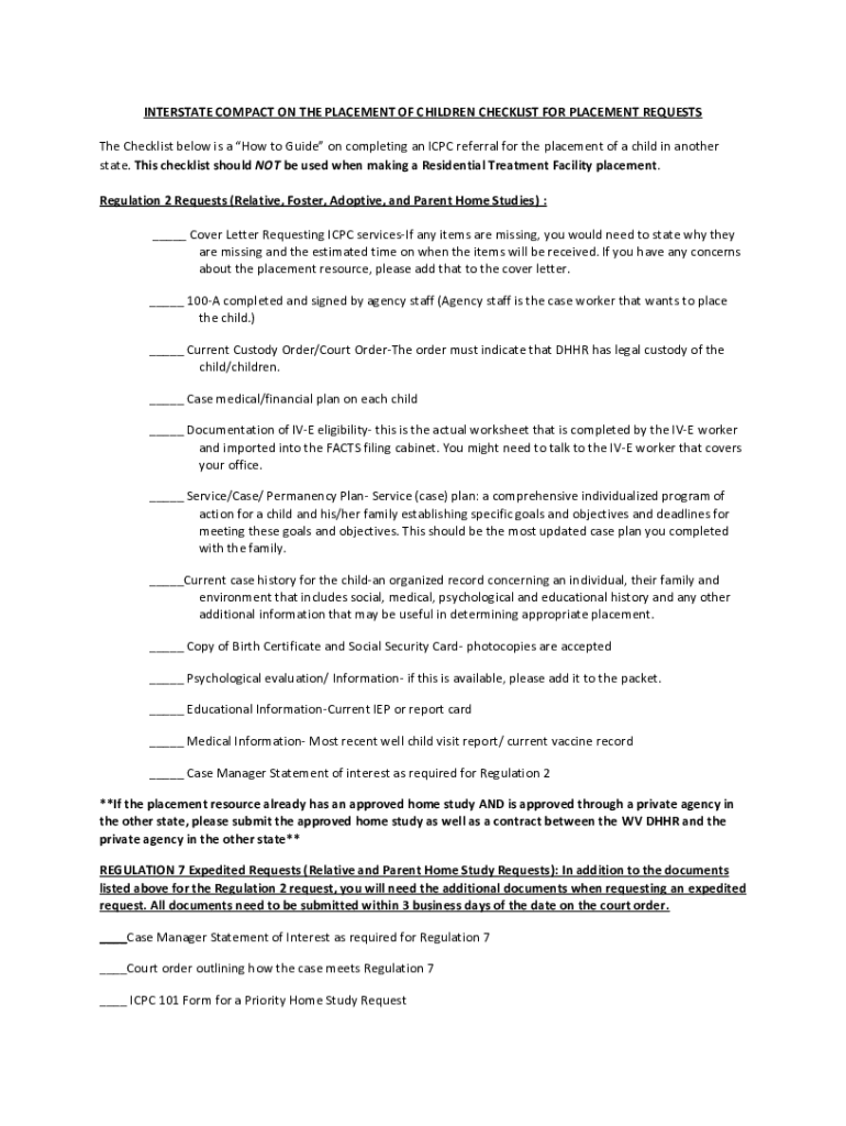 Fillable Online dhhr wv Interstate Compact on the Placement of Children ...