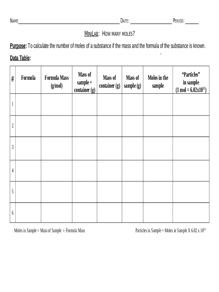 MiniLab:How many moles Doc Template | pdfFiller