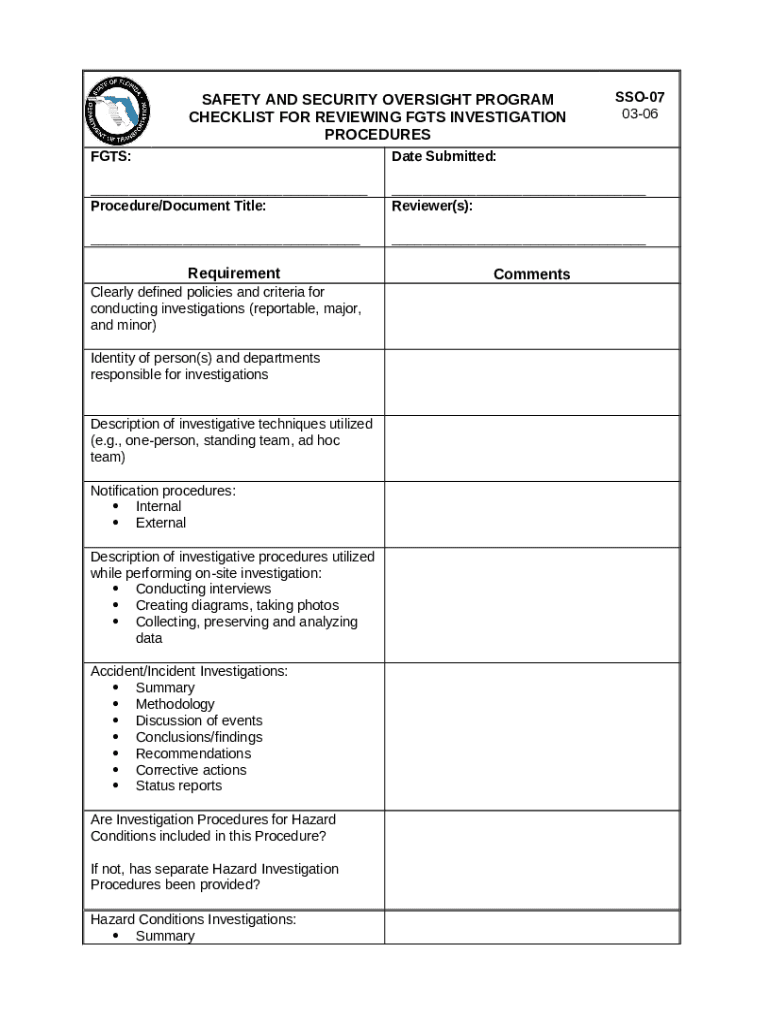 SAFETY AND SECURITY OVERSIGHT PROGRAM Checklist ... - fdotewp1 dot ...