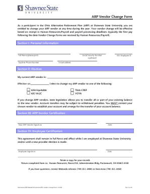 Fillable Online ARP Vendor Change Form - University of Toledo Fax Email ...