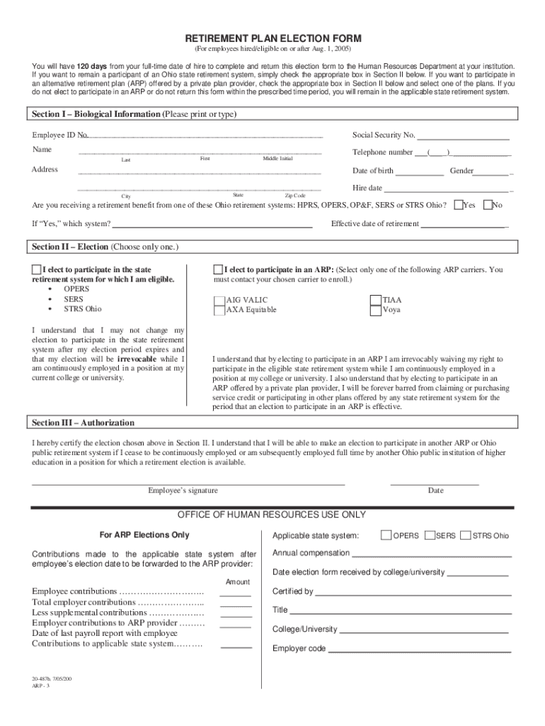 Fillable Online RETIREMENT PLAN ELECTION FORM FOR CURRENT EMPLOYEES Fax ...
