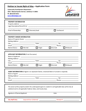 Fillable Online Petition to Vacate Right-of-Way Application Form Fax ...