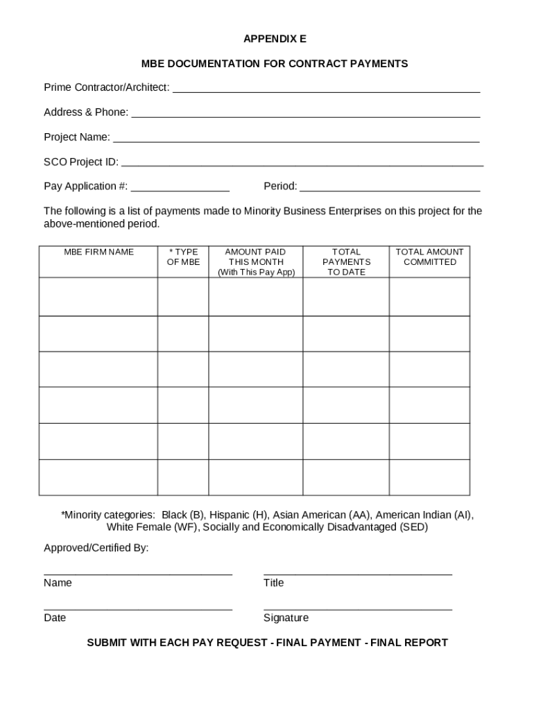 M/WBE DOCUMENTATION OF CONTRACT PAYMENTS Doc Template | pdfFiller