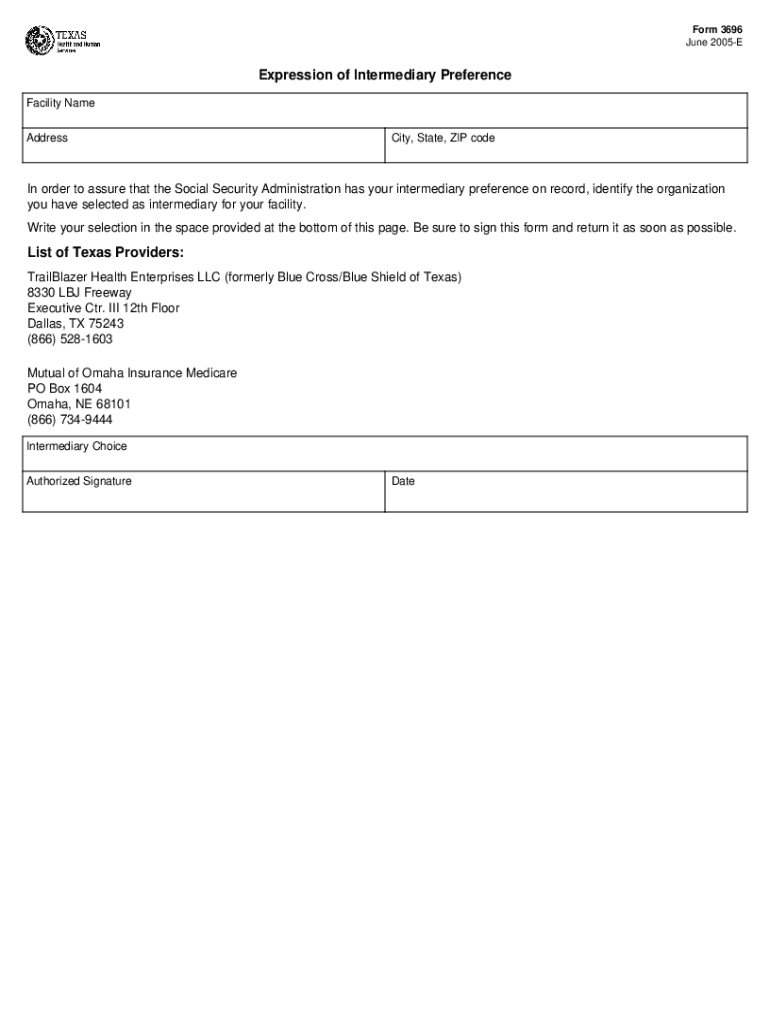 Fillable Online Expression of Intermediary Preference. Form 3696 Fax ...