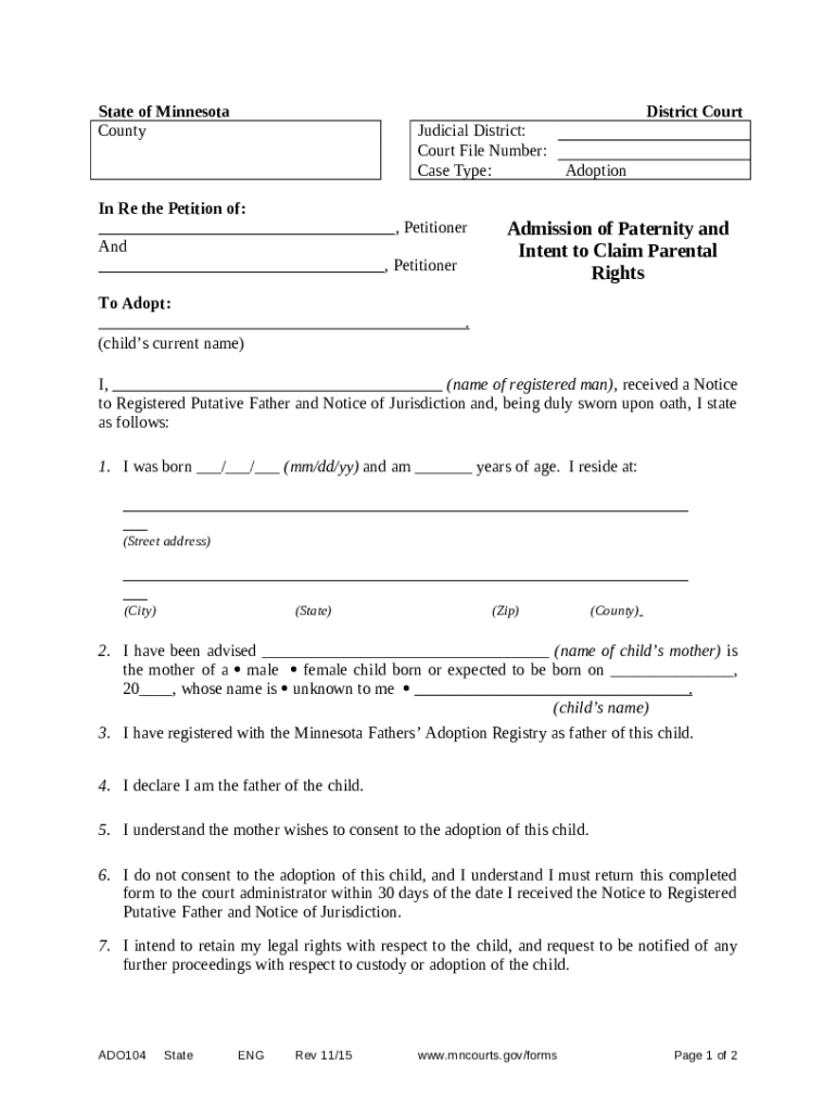 I,(name of registered man), received a Notice to Registered Putative ...