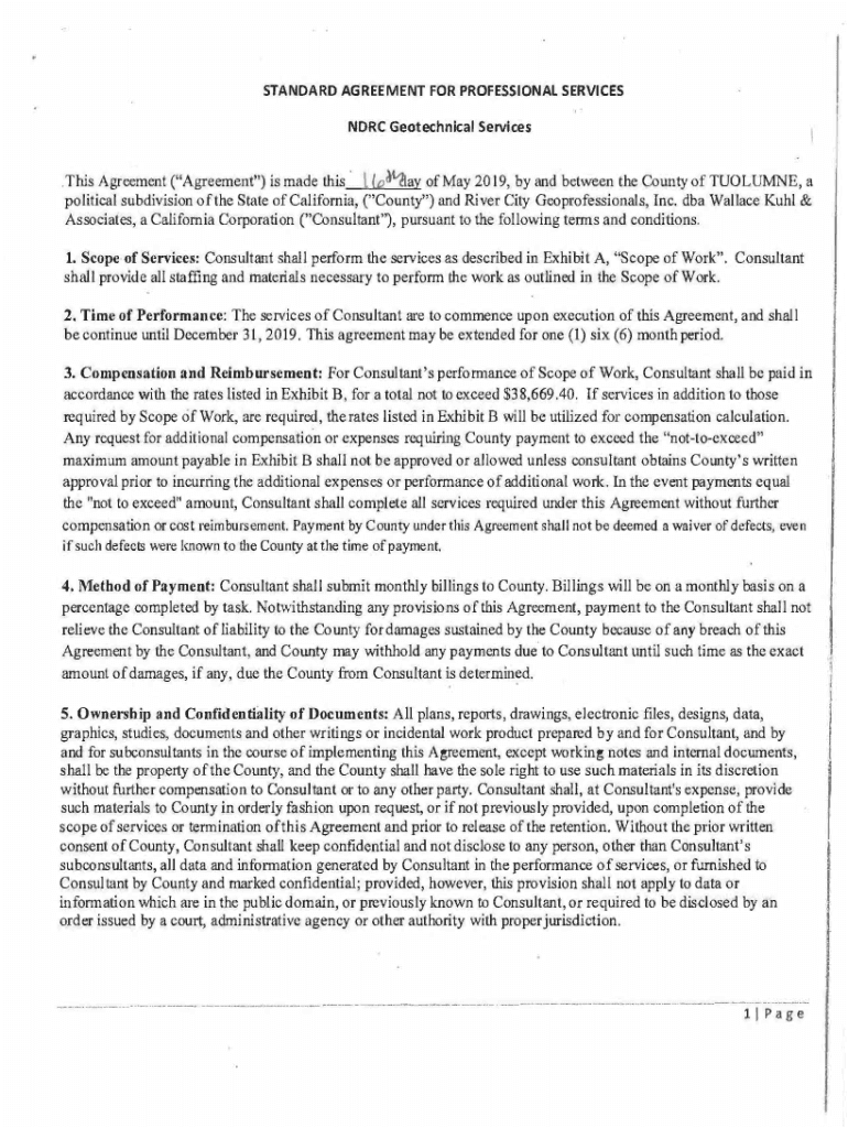 Fillable Online NDRC Geotechnical Services . This Agreement - California ... Fax Email Print ...