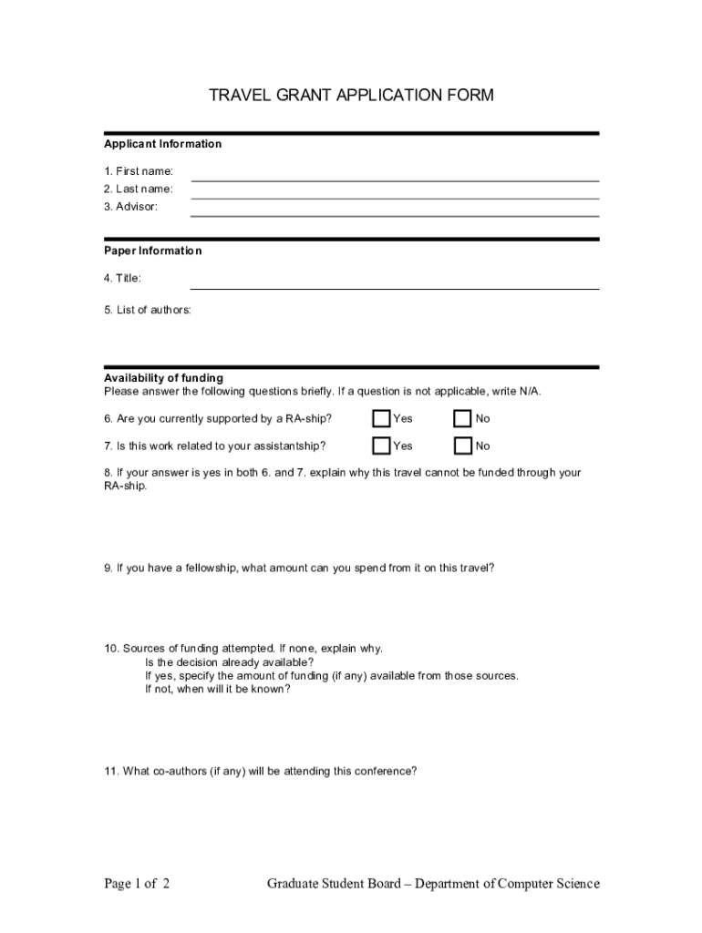 Fillable Online TRAVEL GRANT APPLICATION FORM - Purdue Computer ... Fax ...
