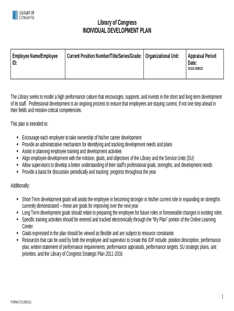 Library of Congress Individual Development Plan Doc Template | pdfFiller