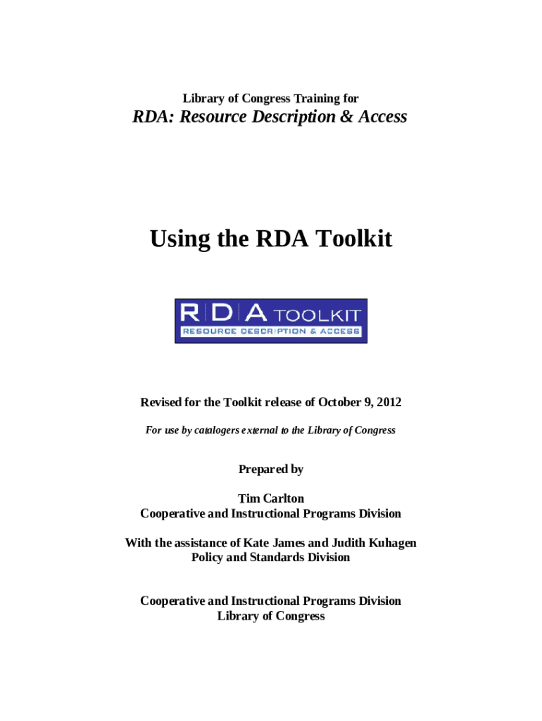 Using the RDA Toolkit - National Central Library Doc Template | pdfFiller