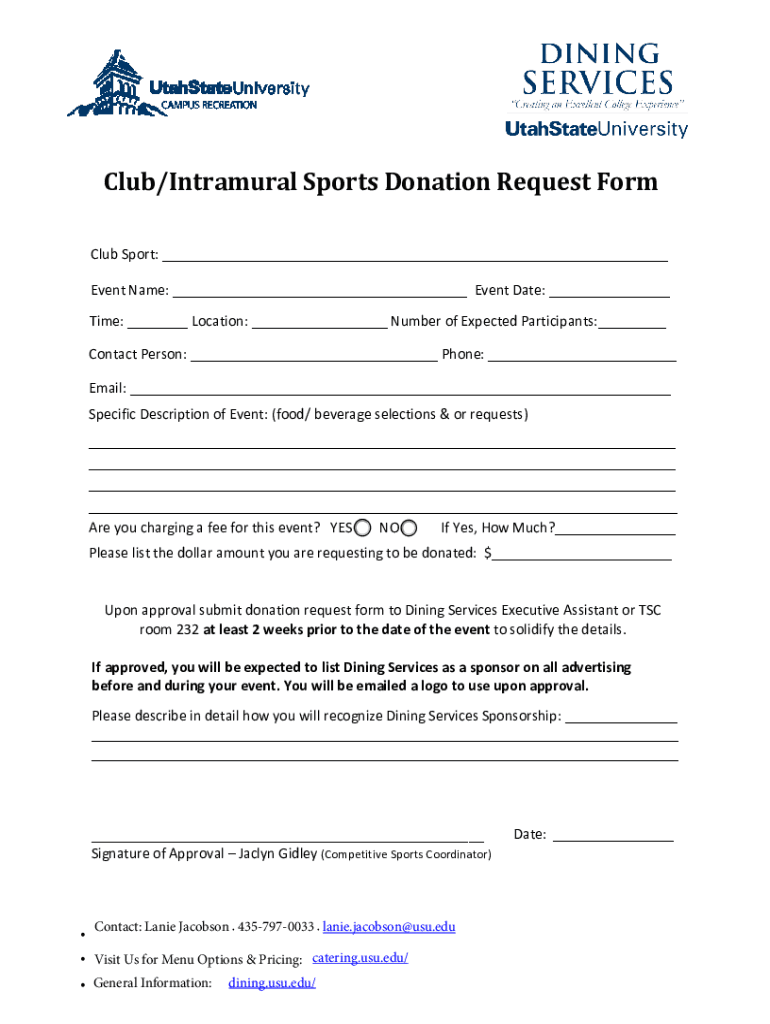 Fillable Online Club/Intramural Sports Donation Request Form Fax Email Print - pdfFiller