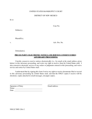 Fillable Online nmb uscourts PRO SE PARTY ELECTRONIC NOTICE AND SERVICE ...
