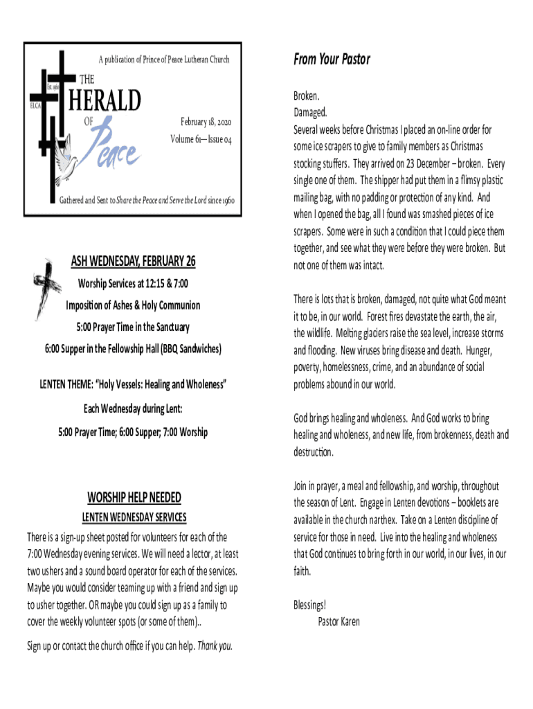 Fillable Online A publication of Prince of Peace Lutheran Church From Your ... Fax Email Print ...