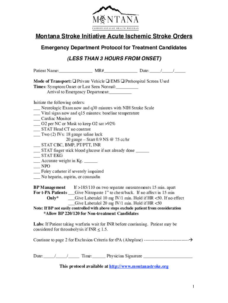 Fillable Online MGH Emergency Department Acute Stroke Protocol for ...