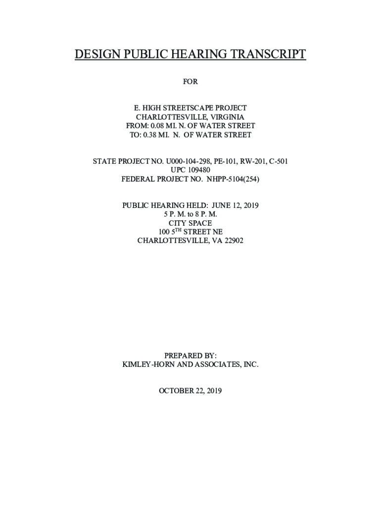 Fillable Online DESIGN PUBLIC HEARING TRANSCRIPT - East High ...
