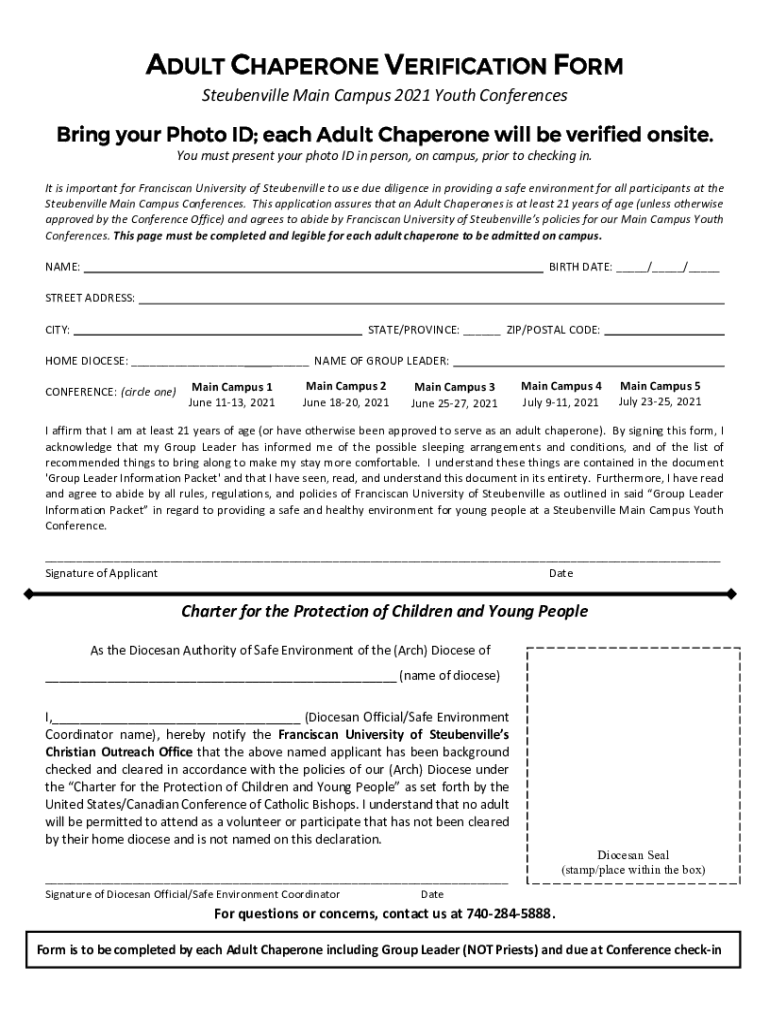 Fillable Online ADULT CHAPERONE VERIFICATION FORM Fax Email Print ...