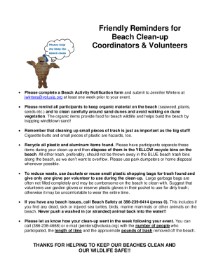 Fillable Online Friendly Reminders for Beach Clean-up Coordinators ...