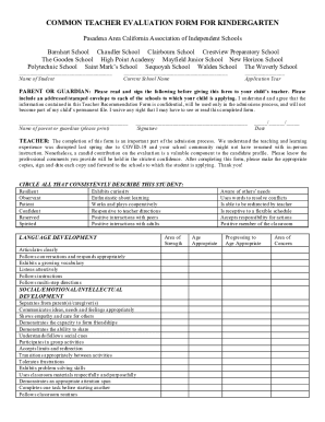 Fillable Online COMMON TEACHER RECOMMENDATION FORM FOR KINDERGARTEN ... Fax Email Print - pdfFiller