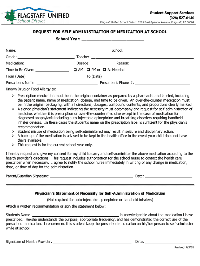 Fillable Online Request for Self Administation of Medication - #253-N ...