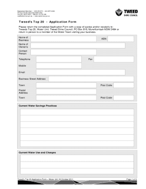 Fillable Online Tweed's Top 20 Application Form. Application Form Fax ...
