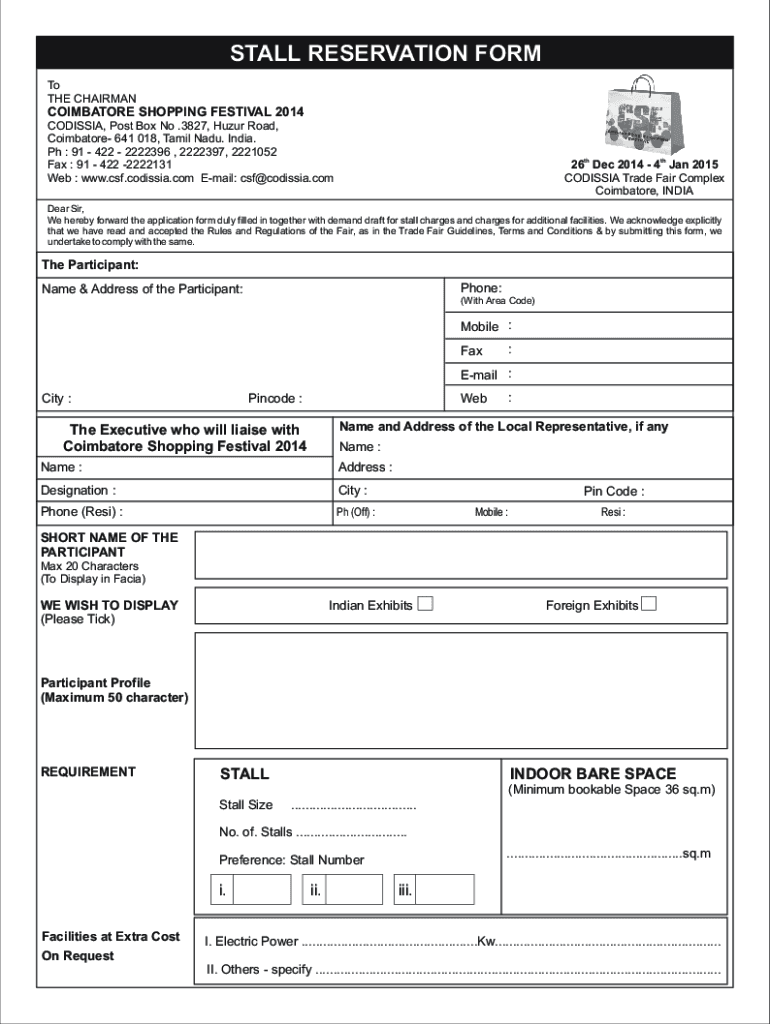 Fillable Online Stall Reservation Form.cdr Fax Email Print - pdfFiller