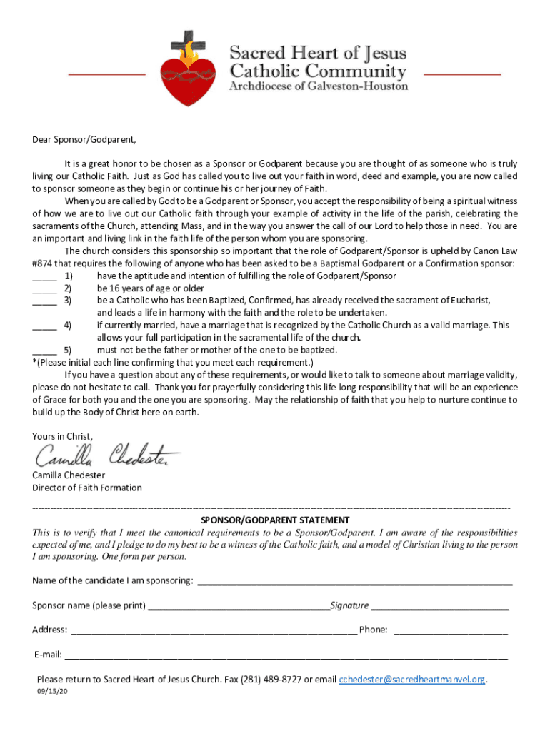 Fillable Online Godparent vs. Sponsor: Whats the Difference?The Pure ...