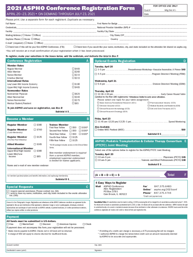 Fillable Online 2021 ASPHO Conference Registration Form Fax Email Print ...