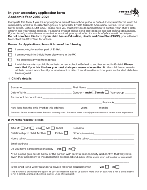 Fillable Online In-year summer 2020 to 2021 secondary school ...