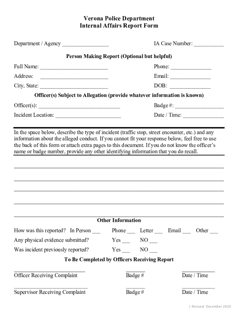 Fillable Online Officer(s) Subject to Allegation (Provide Whatever Info ...