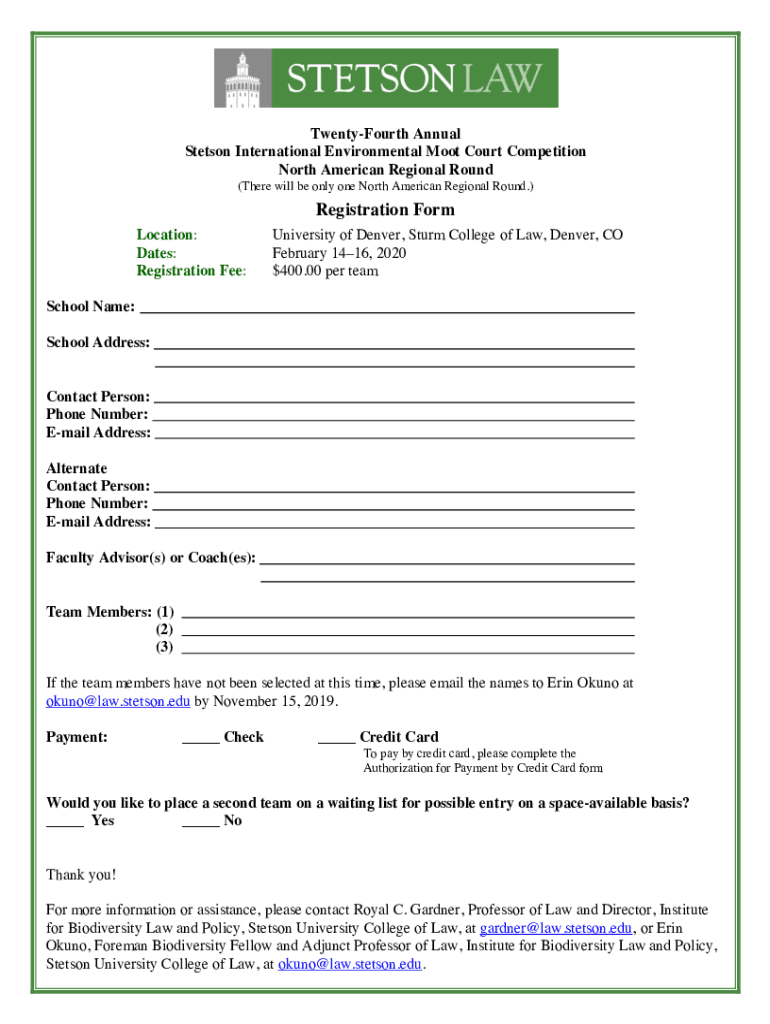 Fillable Online 2019-2020 Stetson IEMCC North American Regional Round ...