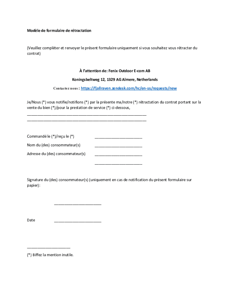 Remplissable En Ligne Modle de formulaire de rtractation ... - fjallraven.com Fax Email Imprimer ...