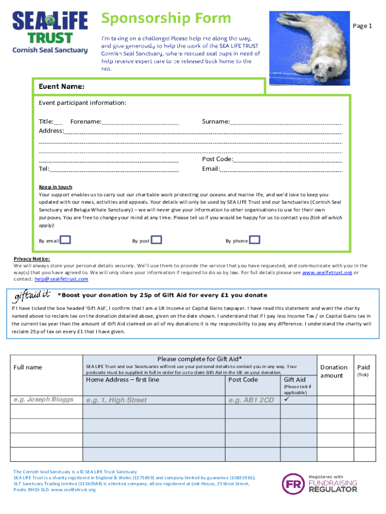 Fillable Online Cornish Seal Sanctuary Official Website Where every ...