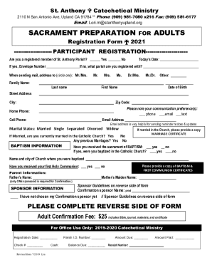 Fillable Online Registration Form Sacrament Prep for Adults 2021 ...