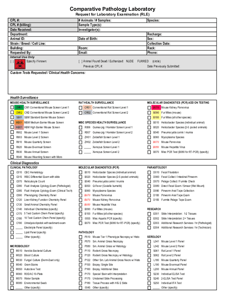 Fillable Online Request for Laboratory Examination (RLE) Fax Email ...