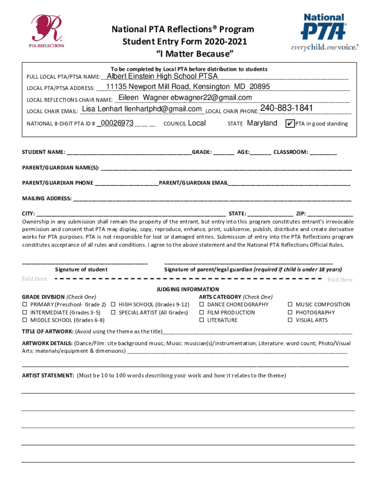 Fillable Online Reflections Finalists - WSPTA - Washington State PTA Fax Email Print - pdfFiller