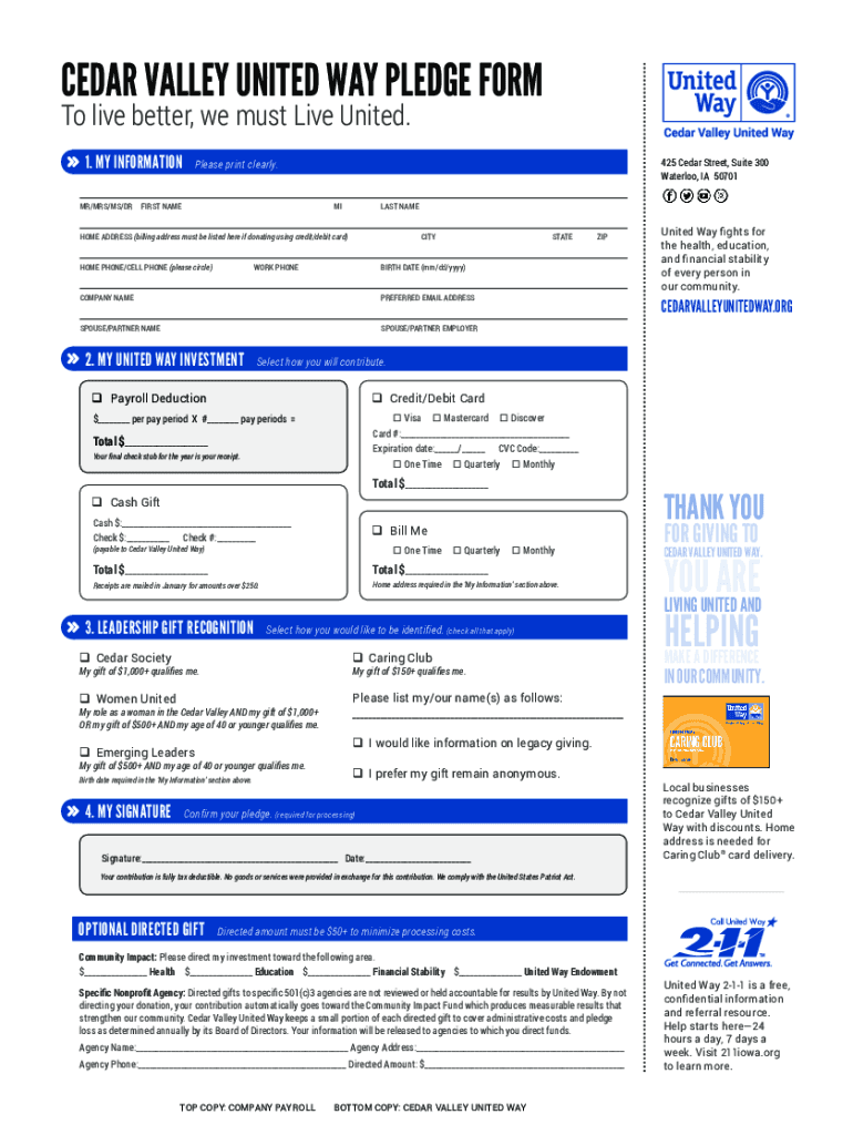 Fillable Online CampaignCedar Valley United Way Fax Email Print - pdfFiller