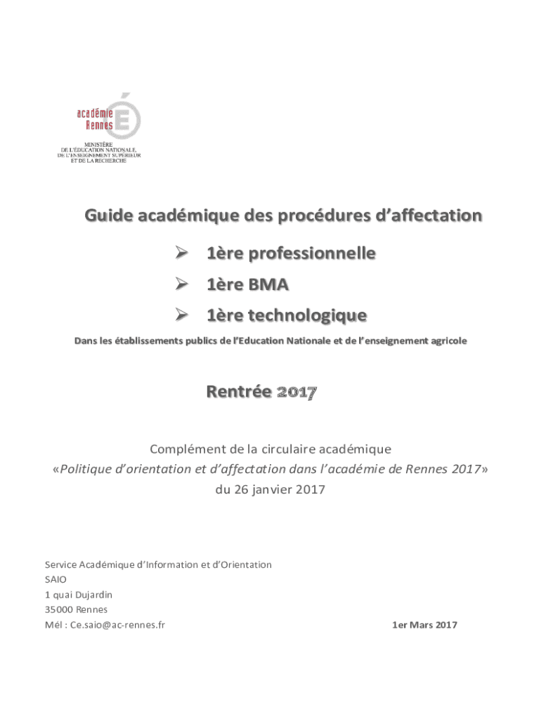 Remplissable En Ligne Guide acadmique des procdures daffectation Fax Email Imprimer - pdfFiller