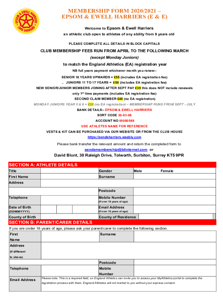 Fillable Online EPSOM AND EWELL HARRIERS - The track is now open!! Fax ...